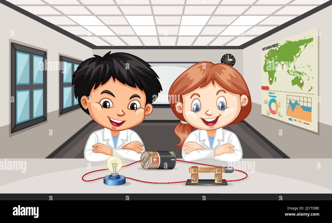 Student kids learned about electric circuit component illustration ...
