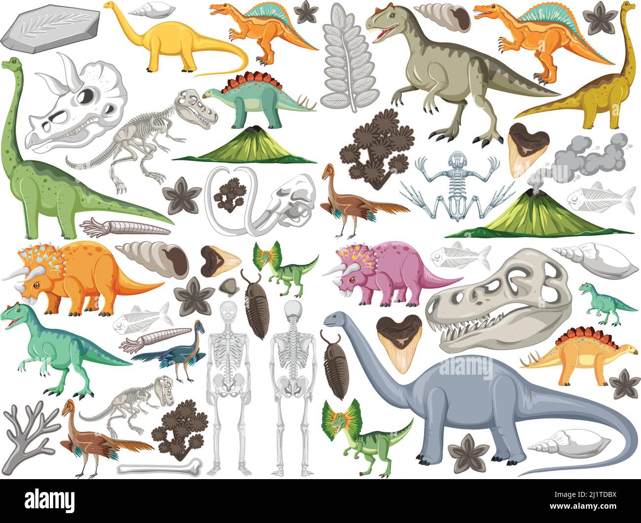 Set of different prehistoric dinosaur animal illustration Stock Vector ...