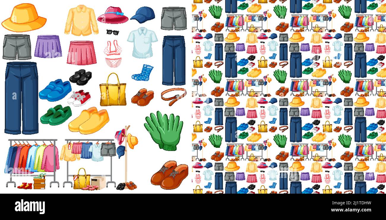 Seamless background design with cloth theme on white background ...