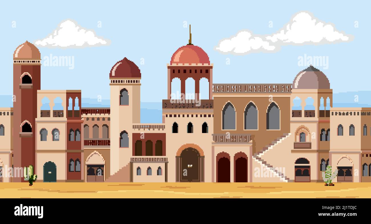 City scene with many buildings in the desert illustration Stock Vector ...
