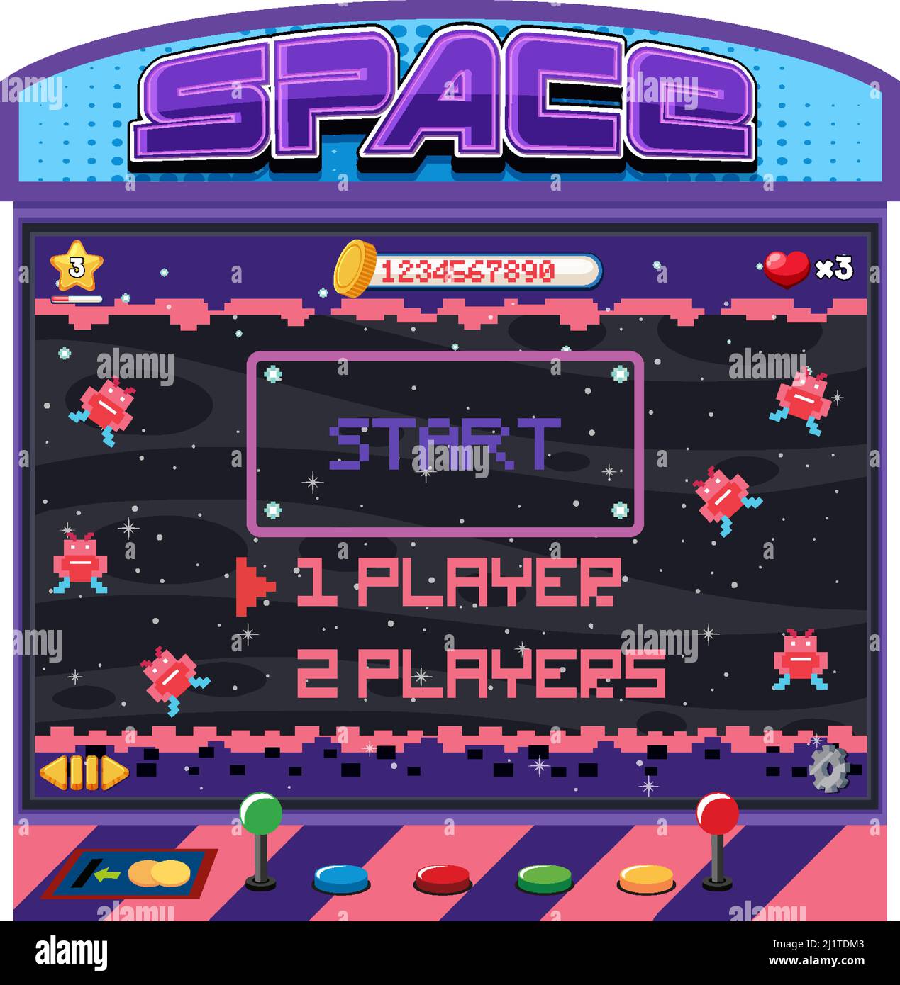 Retro arcade pixel space game interface illustration Stock Vector Image ...