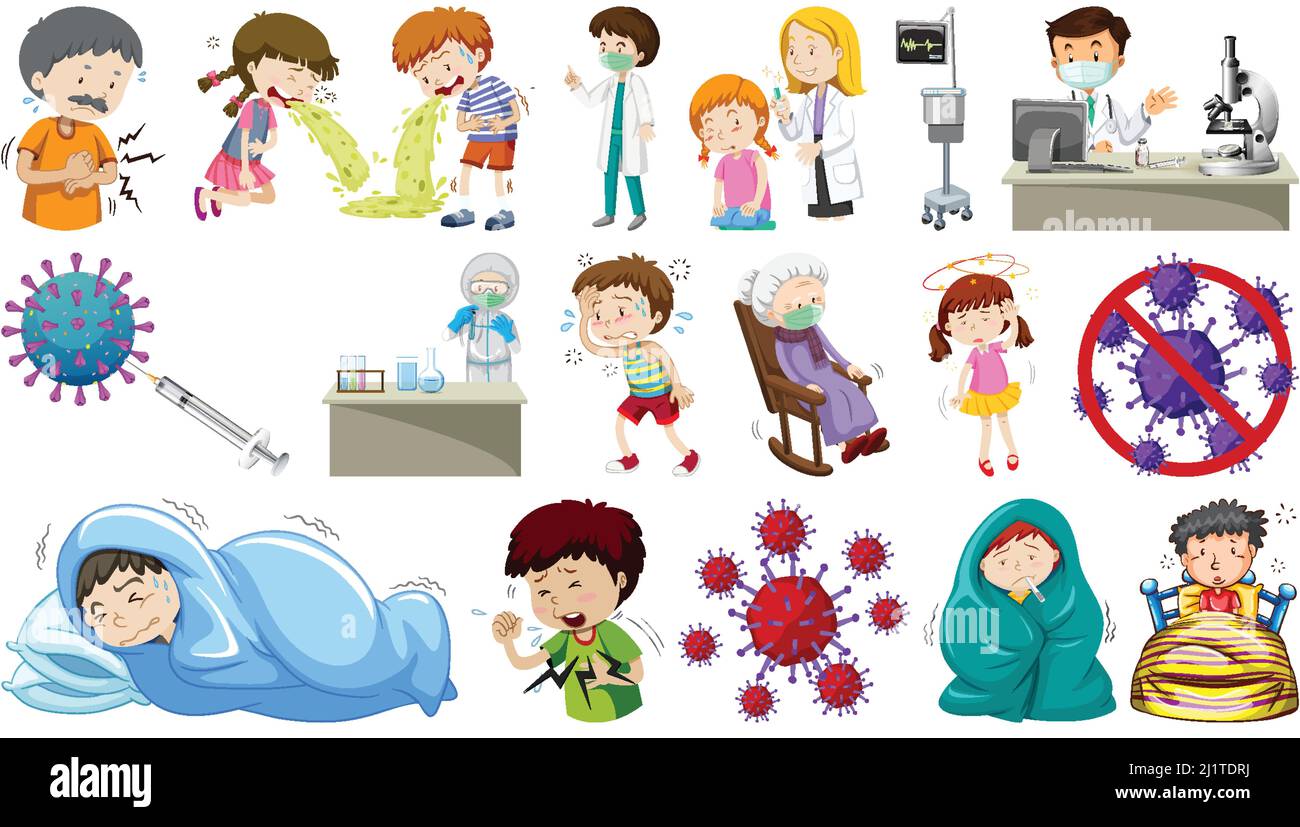 Set of sick people with different syptoms illustration Stock Vector ...