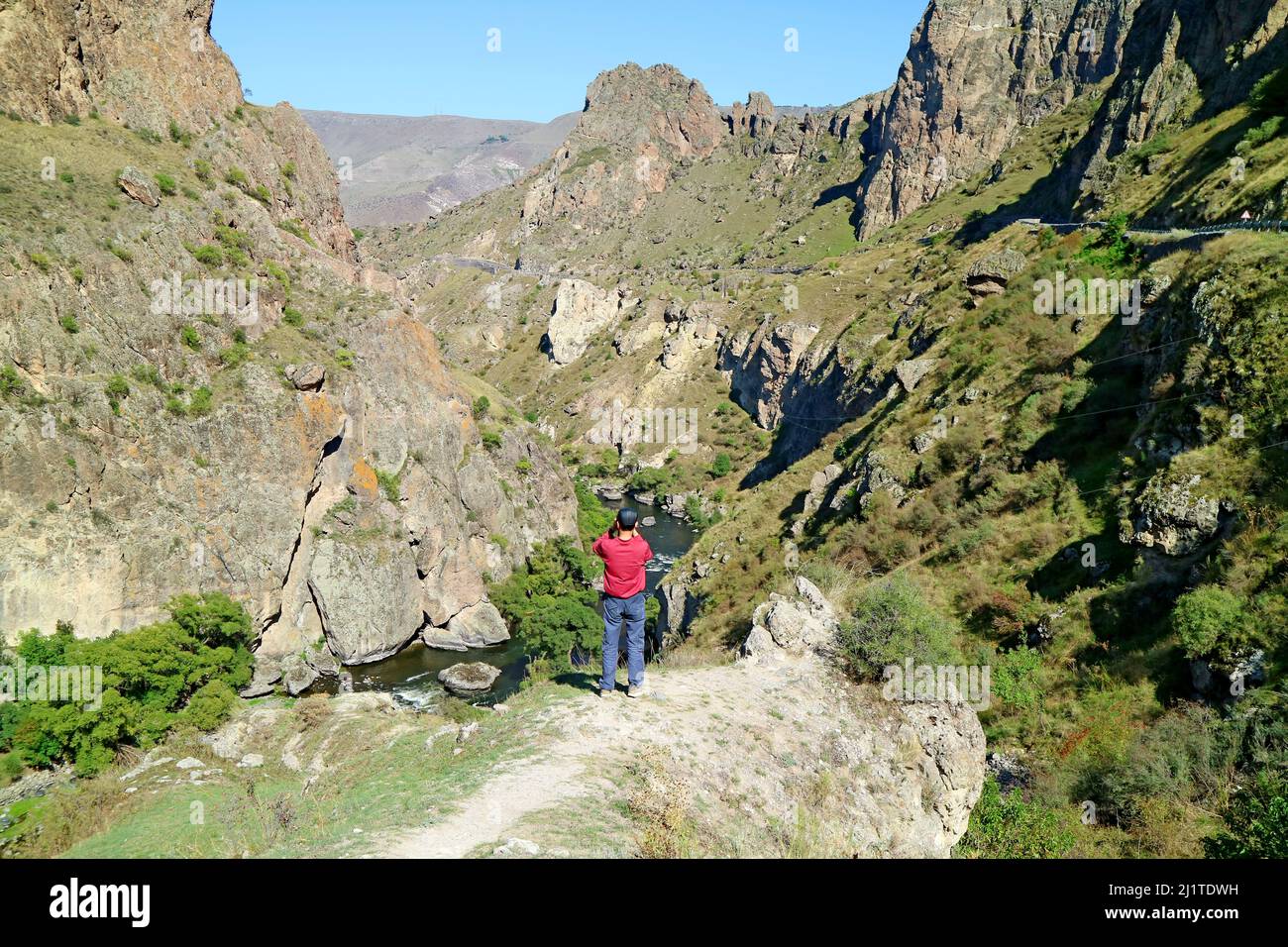 Traveler hiking in the mountain of Samtskhe-Javakheti region of ...