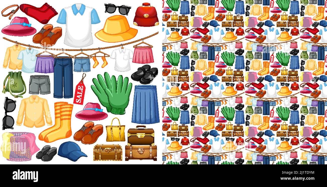 Seamless background design with cloth theme on white background ...