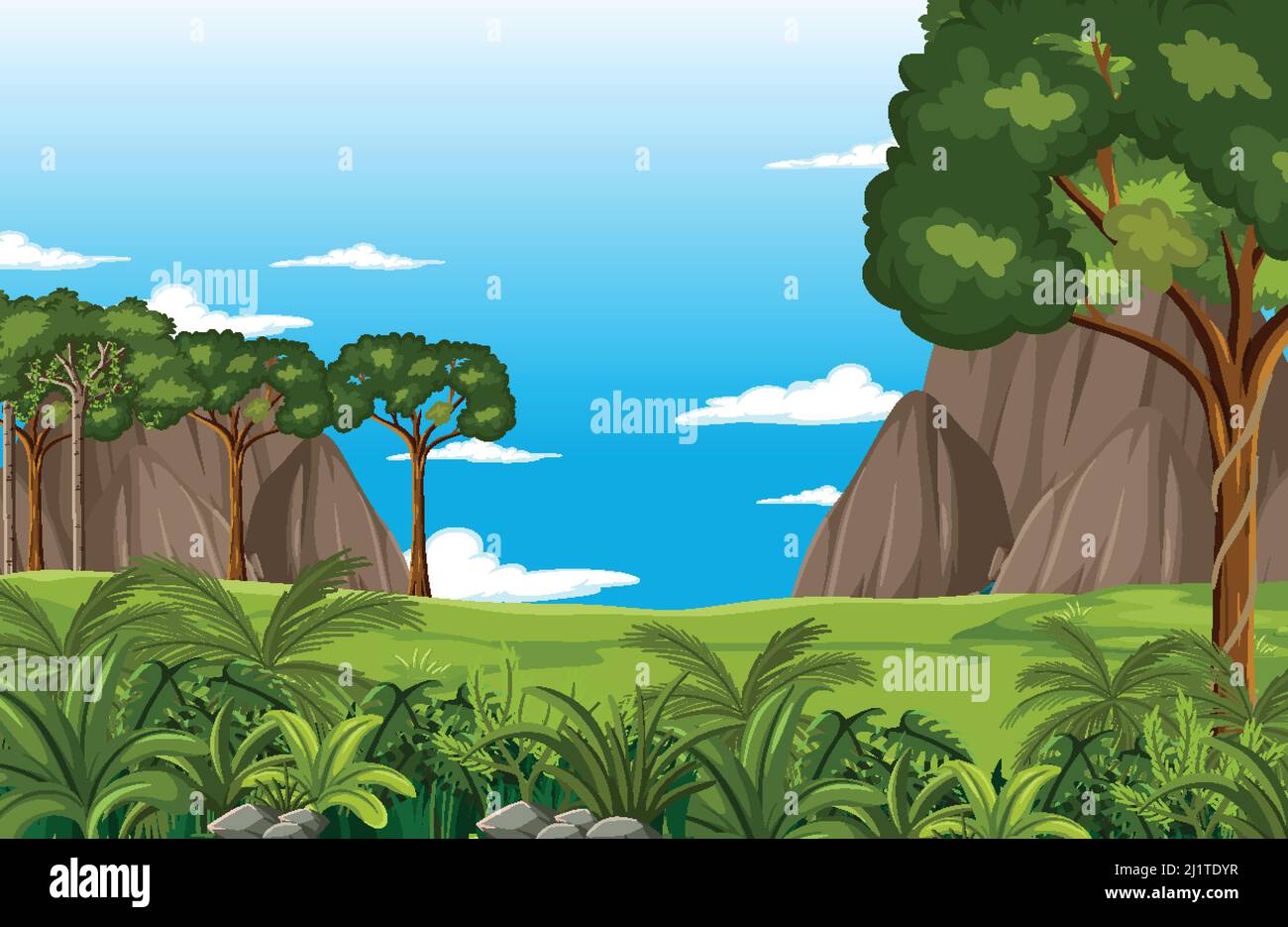 Nature scene with trees and fields illustration Stock Vector Image ...