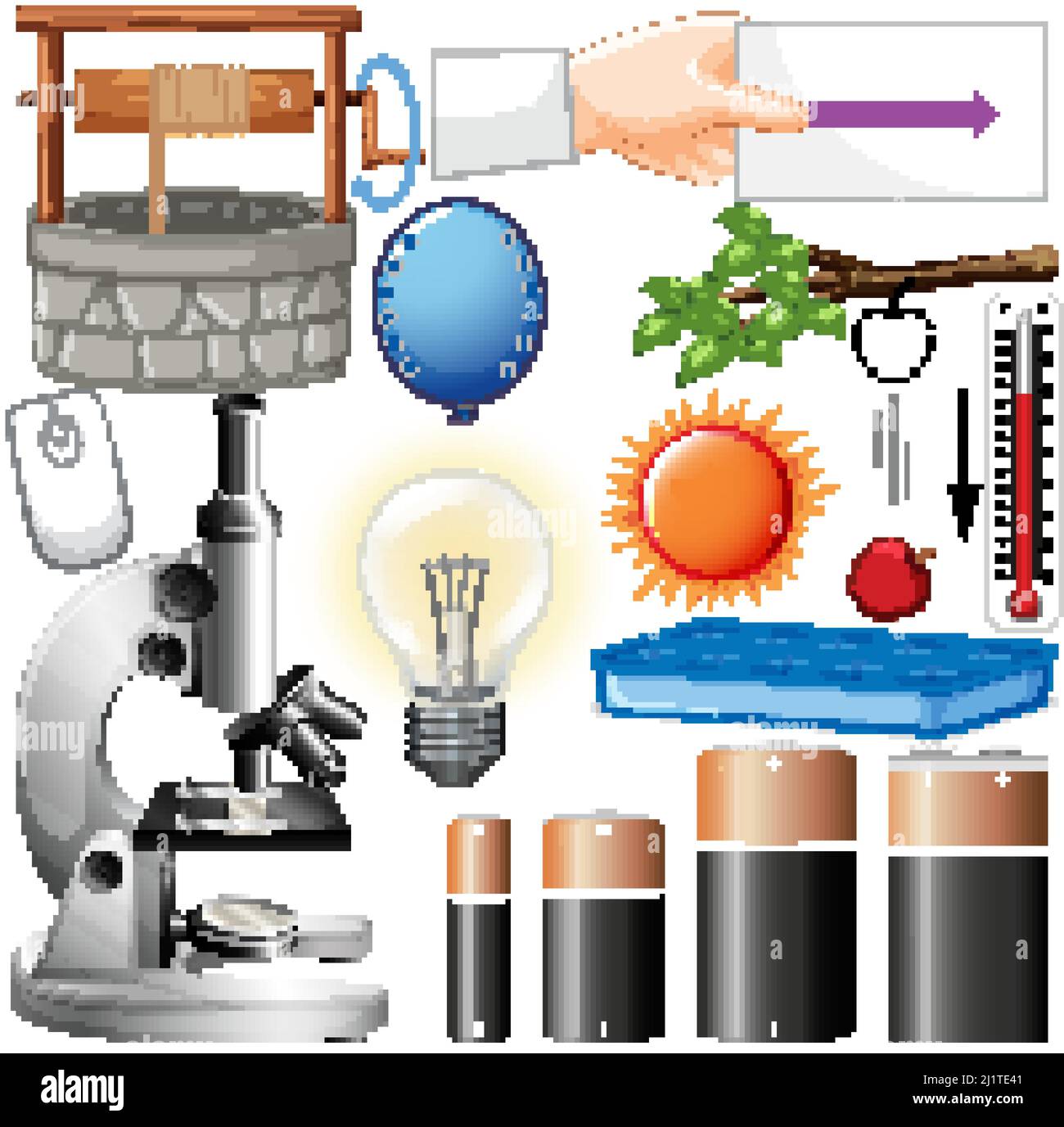 Different science equipments on white background illustration Stock ...