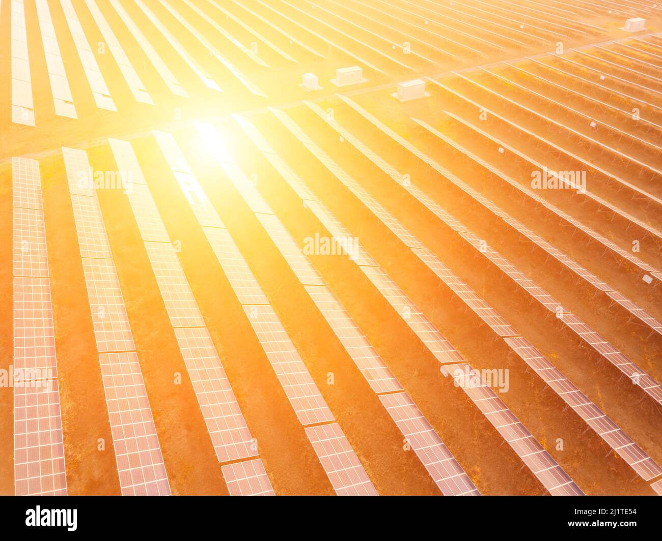 Aerial top view of a solar panels power plant. Photovoltaic solar ...