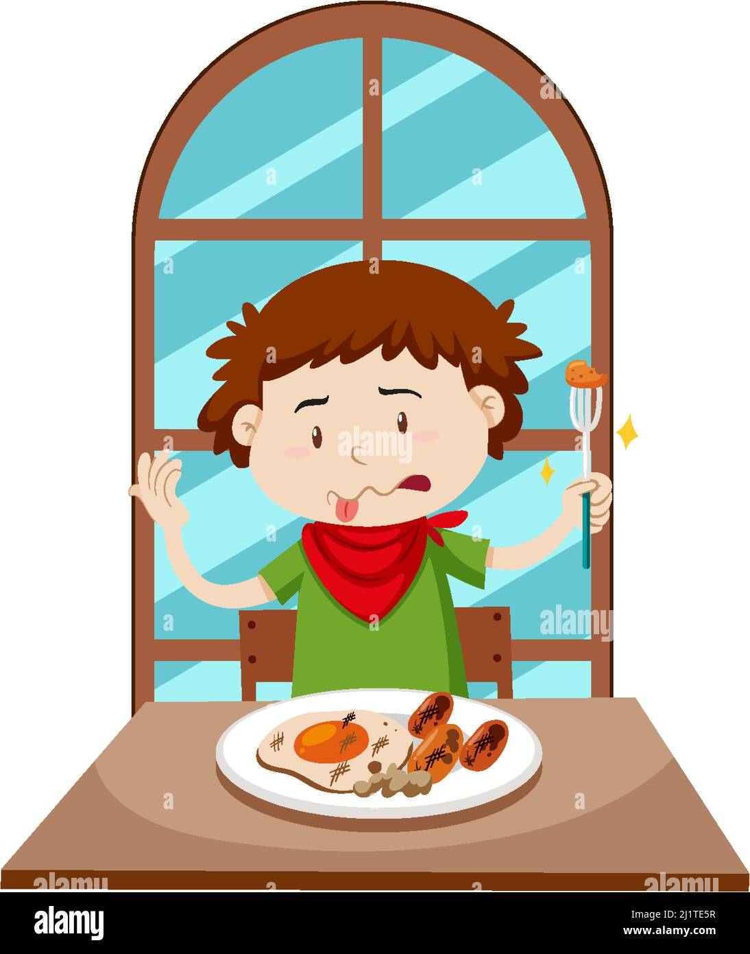 Boy eating bad food on dining table illustration Stock Vector Image ...