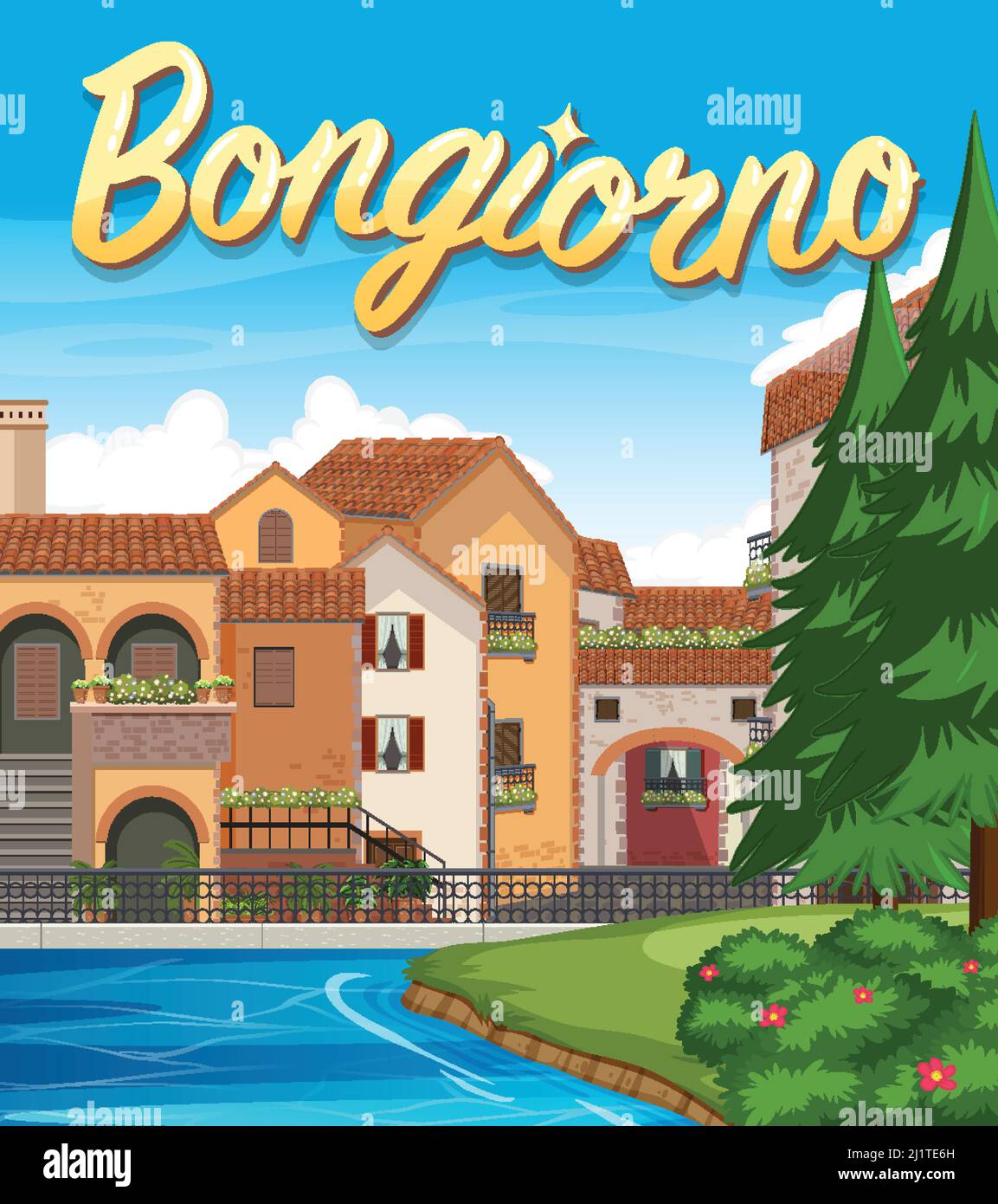 Italy iconic tourism attraction building background illustration Stock ...