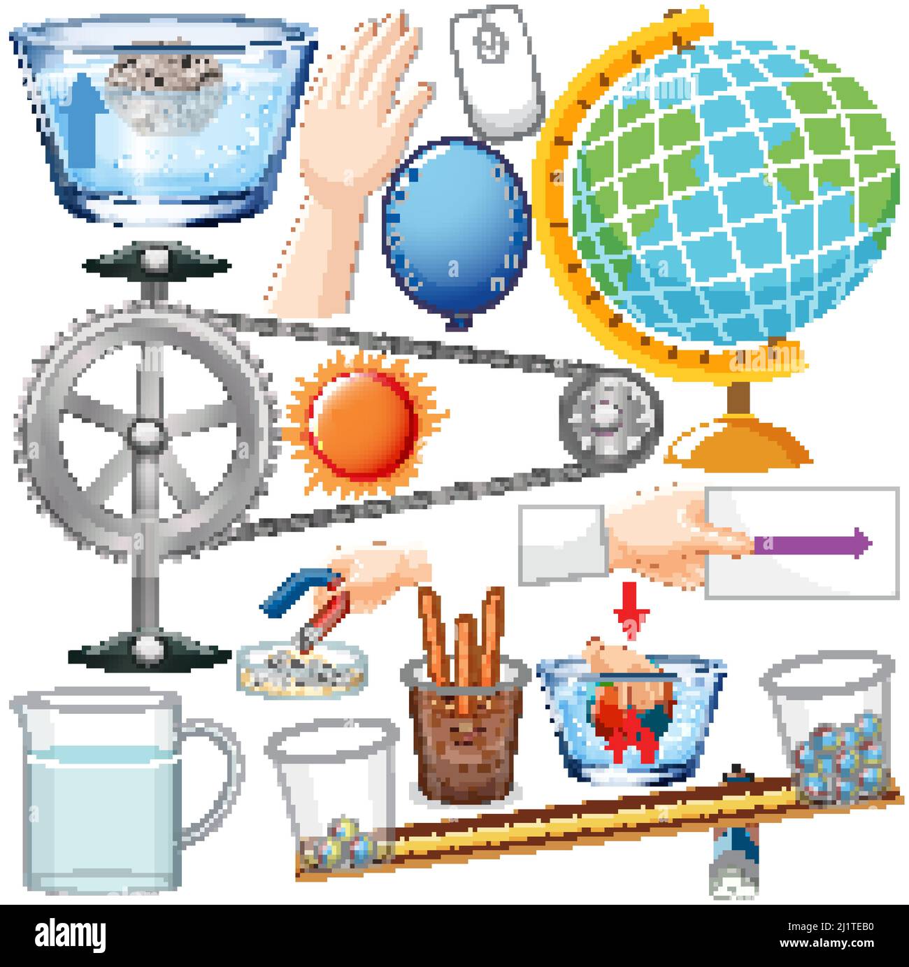 Different science equipments on white background illustration Stock ...
