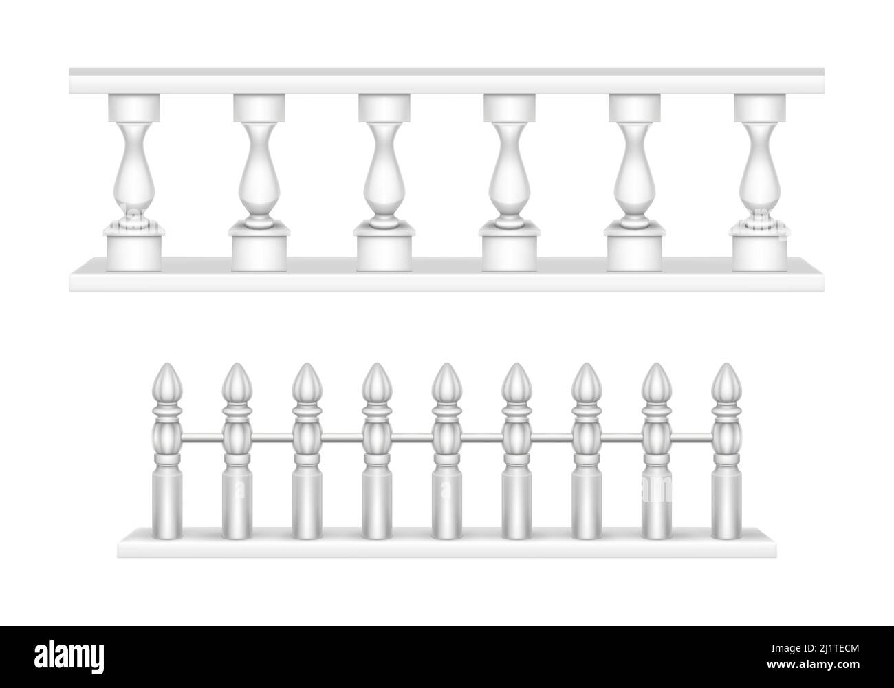 Marble balustrade, white balcony railing or handrails. Banister or ...