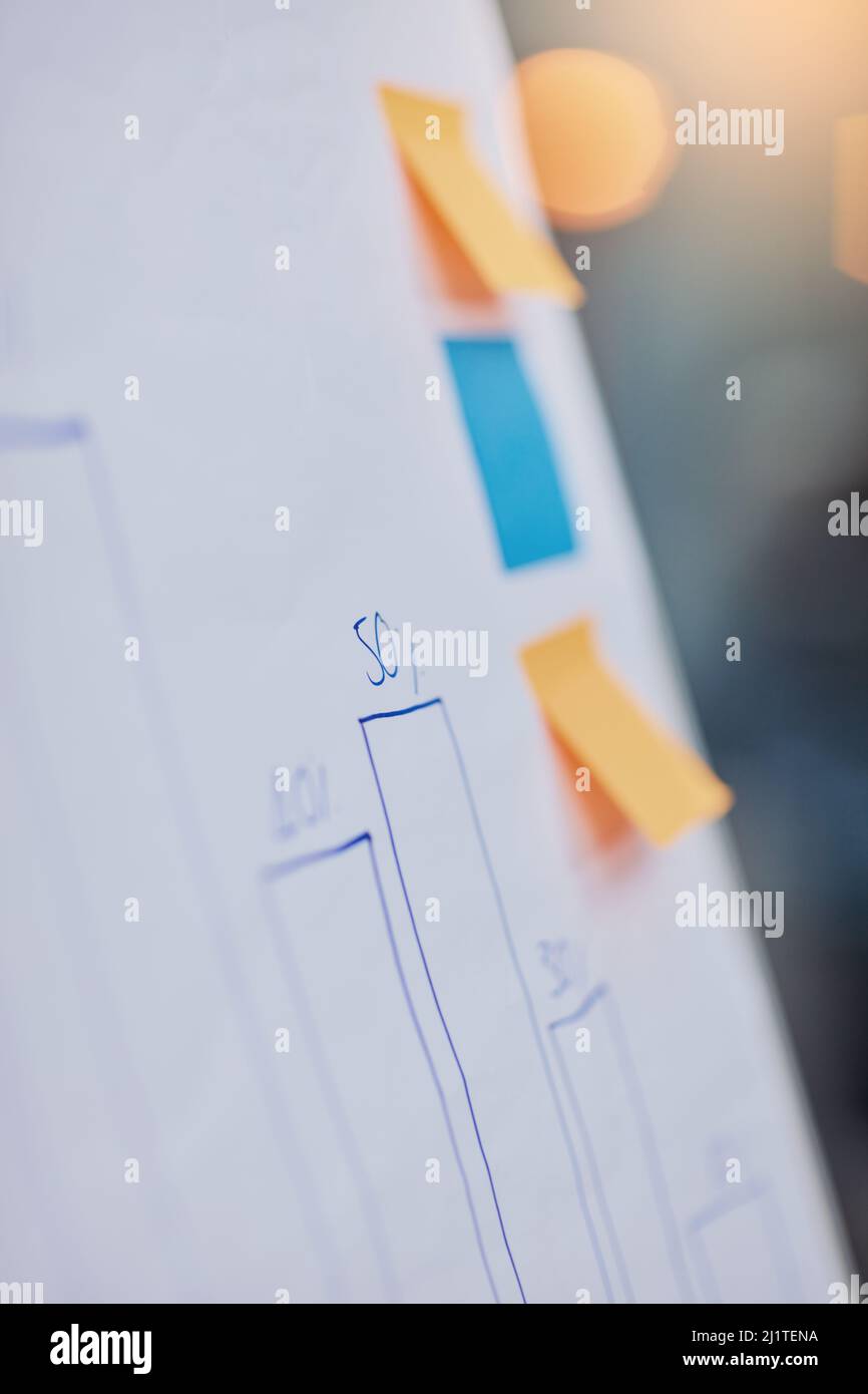 Strategic planning in progress. Closeup shot of sticky notes on a chart ...