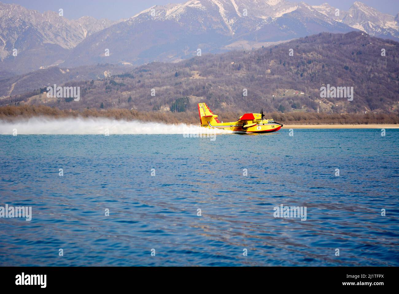 The Canadair of the Fire Brigade, tanker plane supplies itself with ...