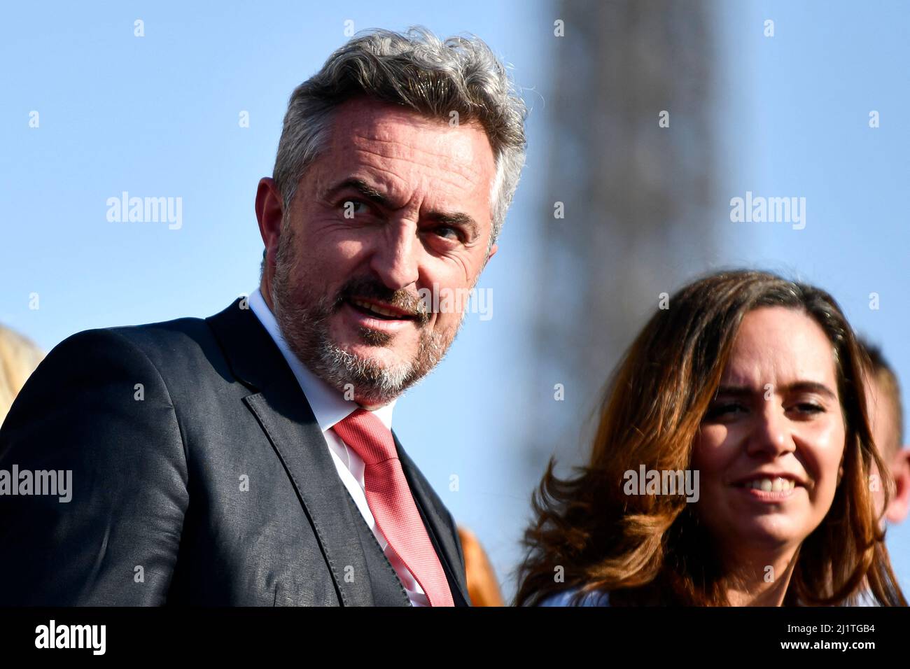 Stephane Ravier and Sarah Knafo during the campaign meeting (rally) of ...