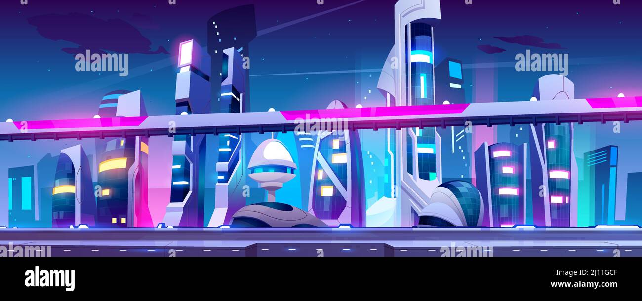 Future City Night Lights Futuristic Urban Landscape At Night With
