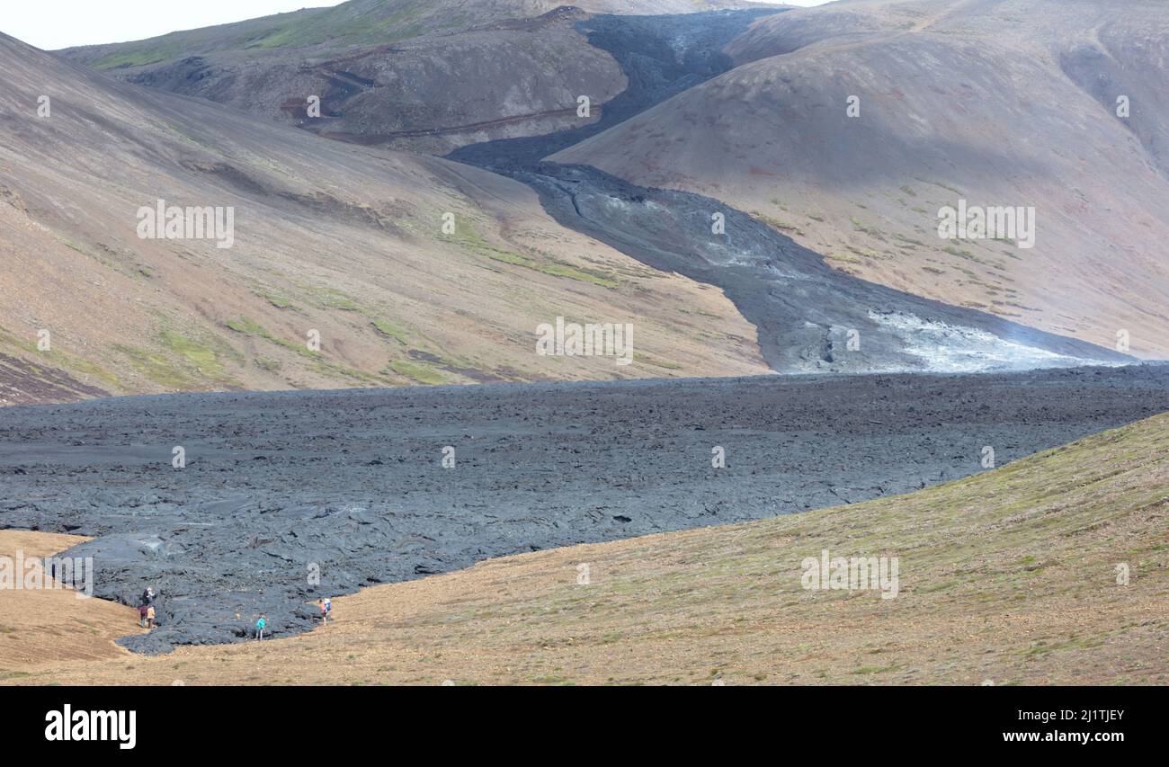 Closeup of the new lavafield of the volcano eruption at Fagradalsfjall ...