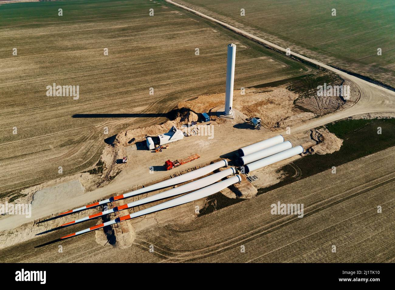 Windmill generator wing prepared for assembling on ground, Construction ...
