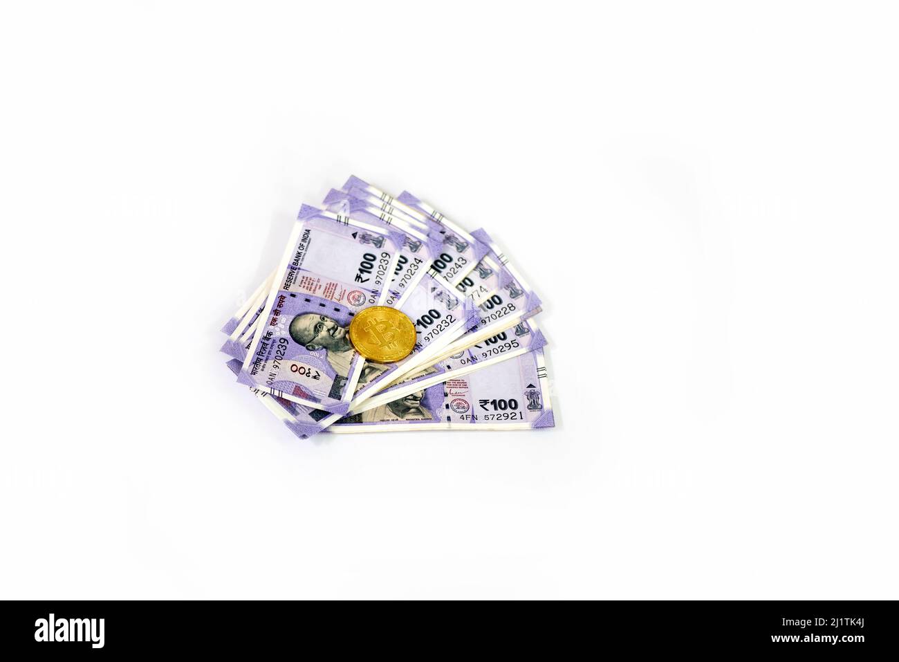 Calcutta, India - March 26, 2022: Indian rupees and bit coin isolated ...