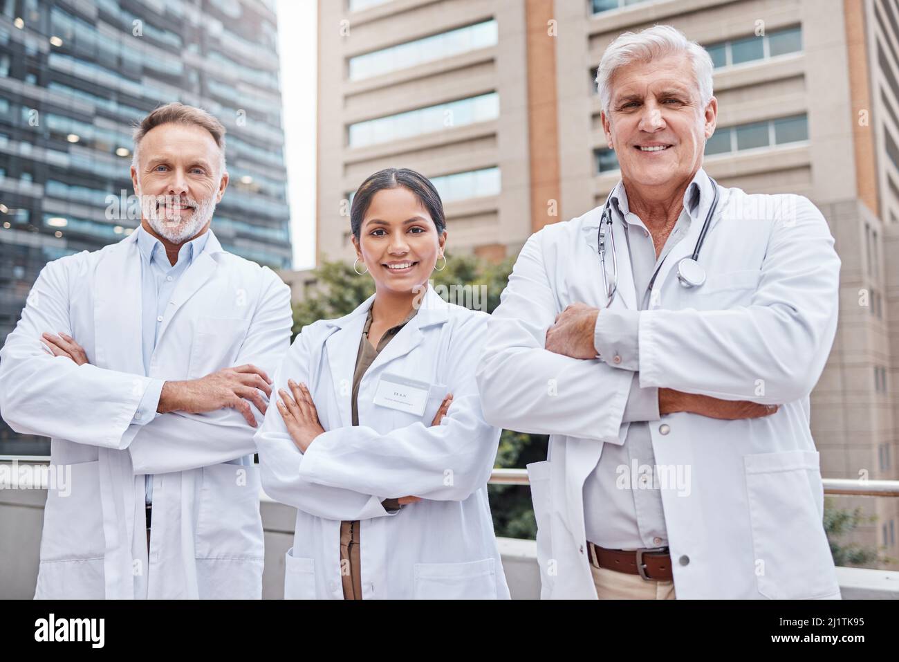 Theyre ready to save lives. Shot of a group of doctors standing with ...