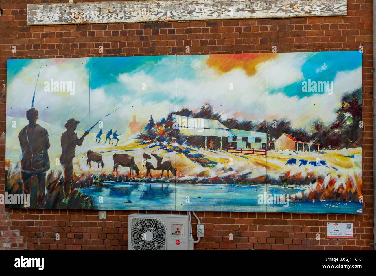 Fishing Mural Art, Rochester, Victoria, Australia Stock Photo - Alamy