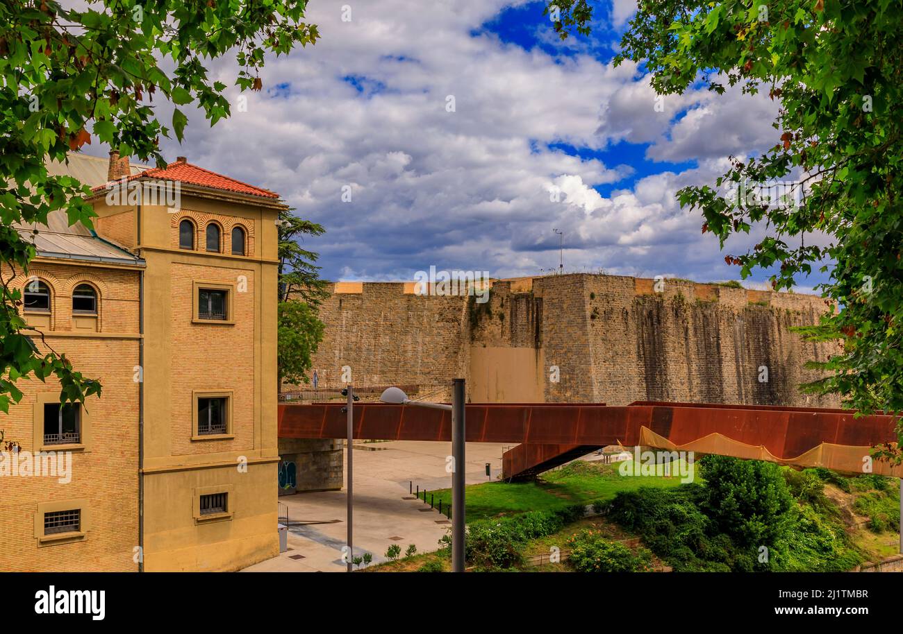 The citadel, medieval fortifications in old town Pamplona, Navarra ...