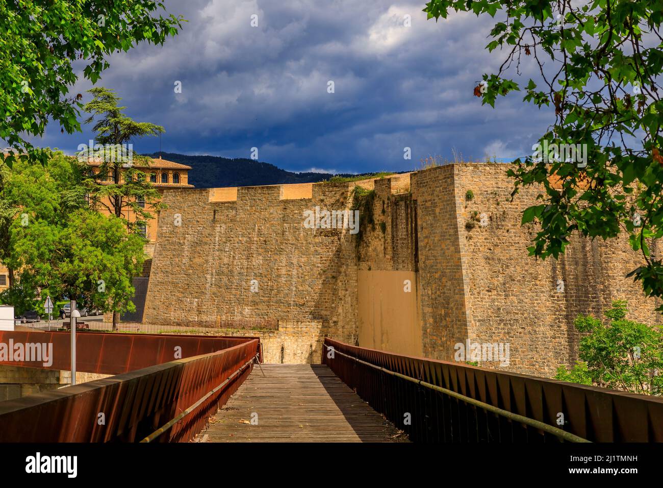 The citadel, medieval fortifications in old town Pamplona, Navarra ...