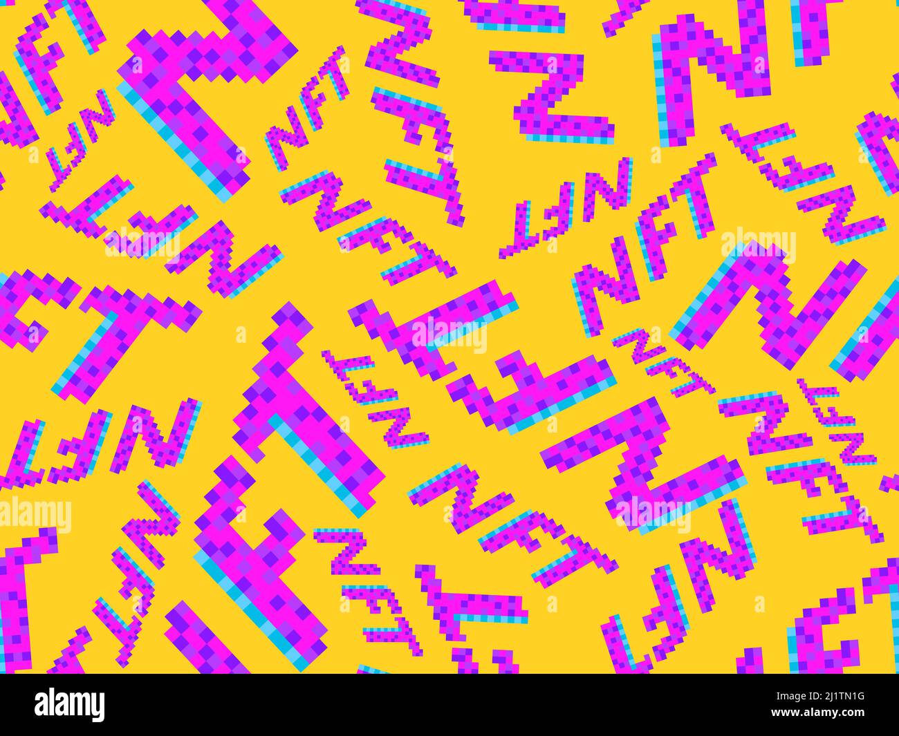 NFT token pixel art isometric text seamless pattern. NFT non-fungible ...