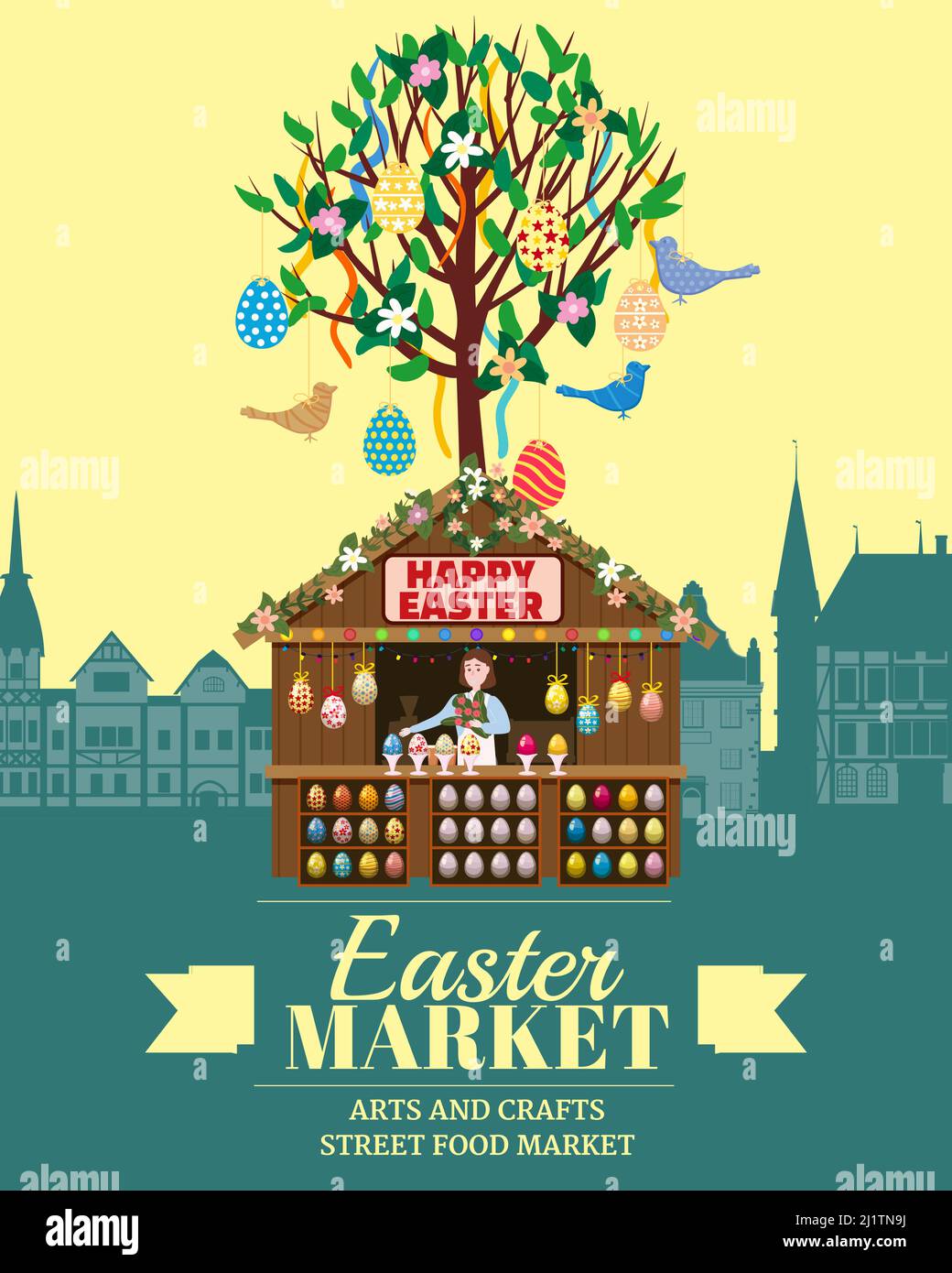Easter Market poster, Holiday City Spring Fair. Easter Tree wooden ...