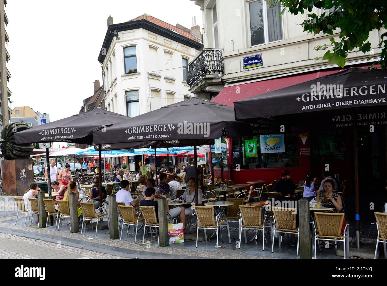 Belgians socializing at a bar in place jourdan in Brussels, Belgium ...
