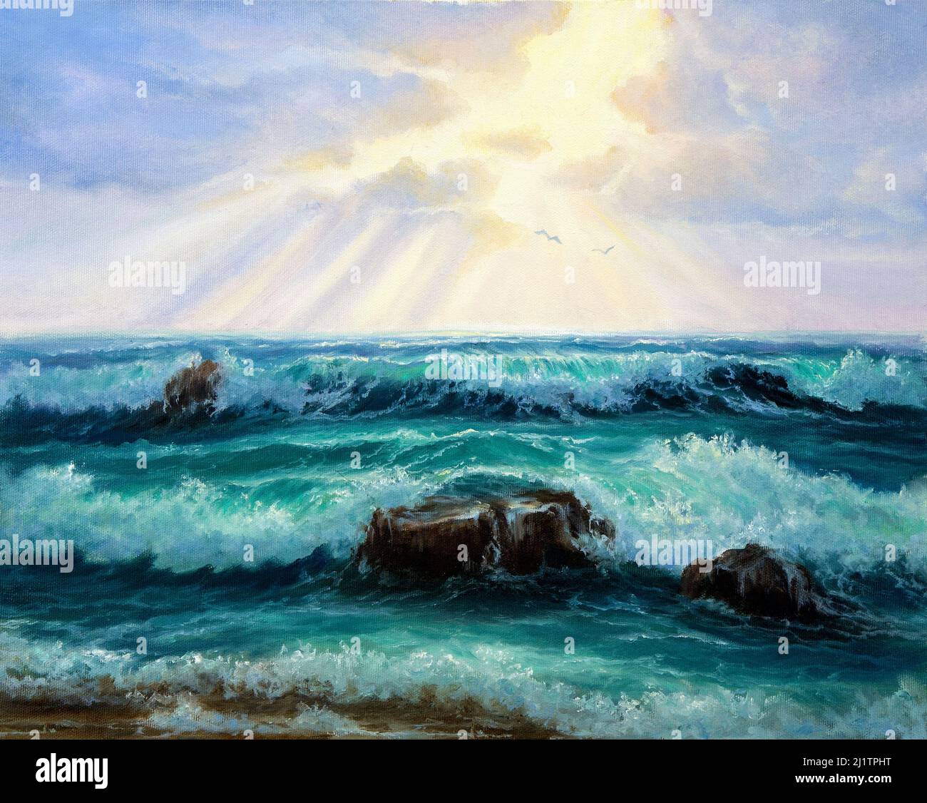 Original oil painting of Ocean and cliffs on canvas.Modern Impressionism Stock Photo - Alamy