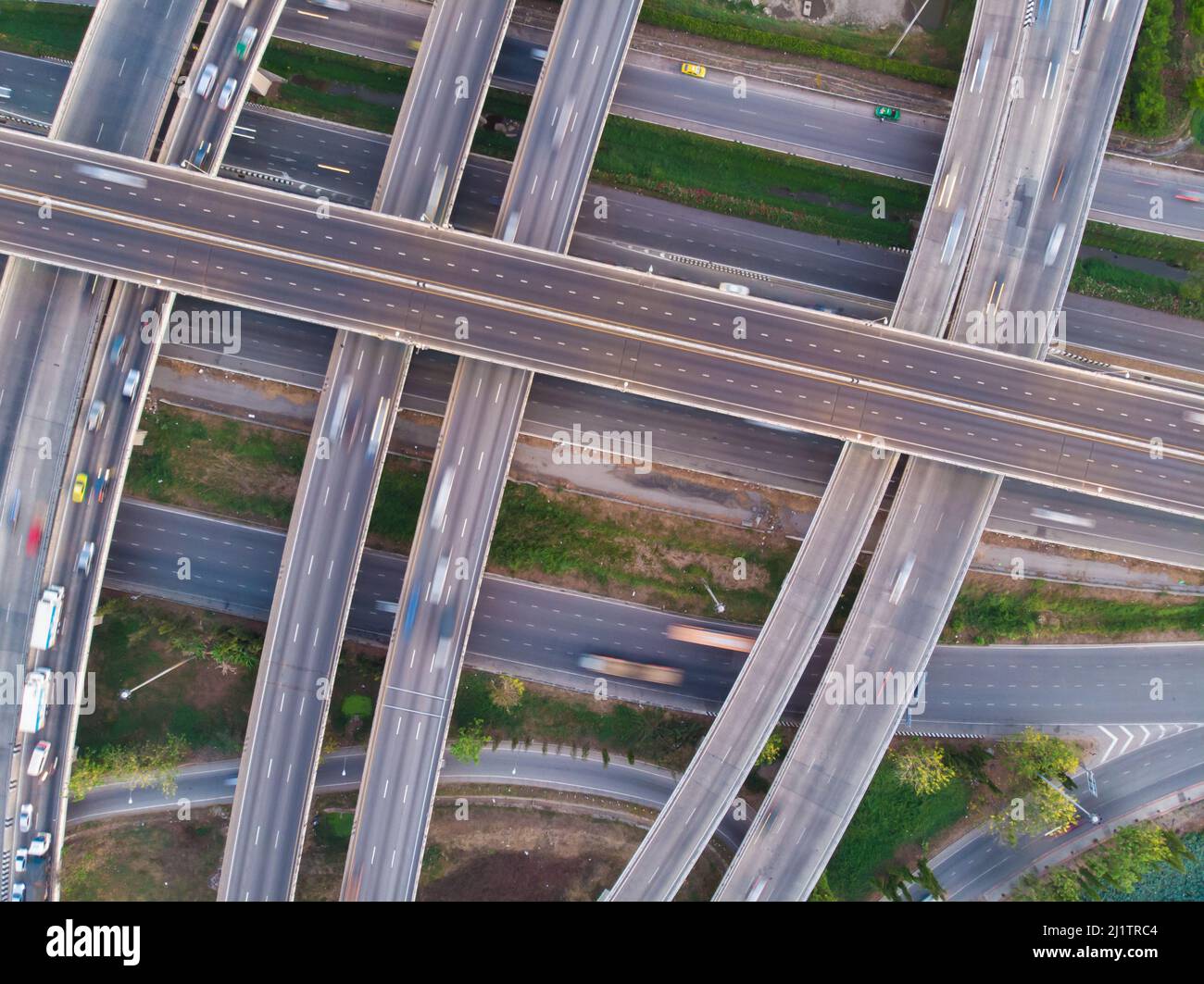 Top aerial view highway interchange of a city building, Expressway with ...