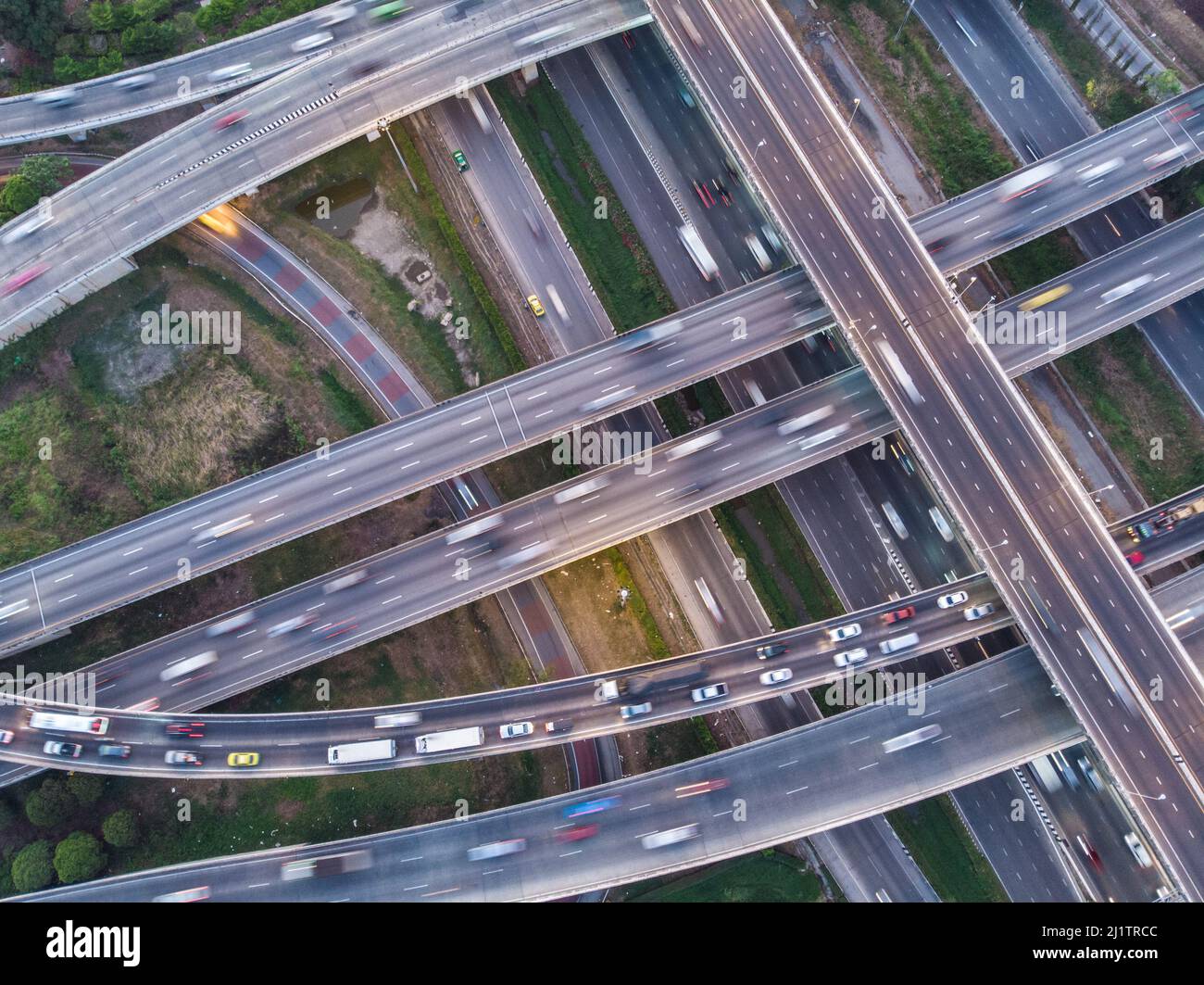 Top aerial view highway interchange of a city building, Expressway with ...