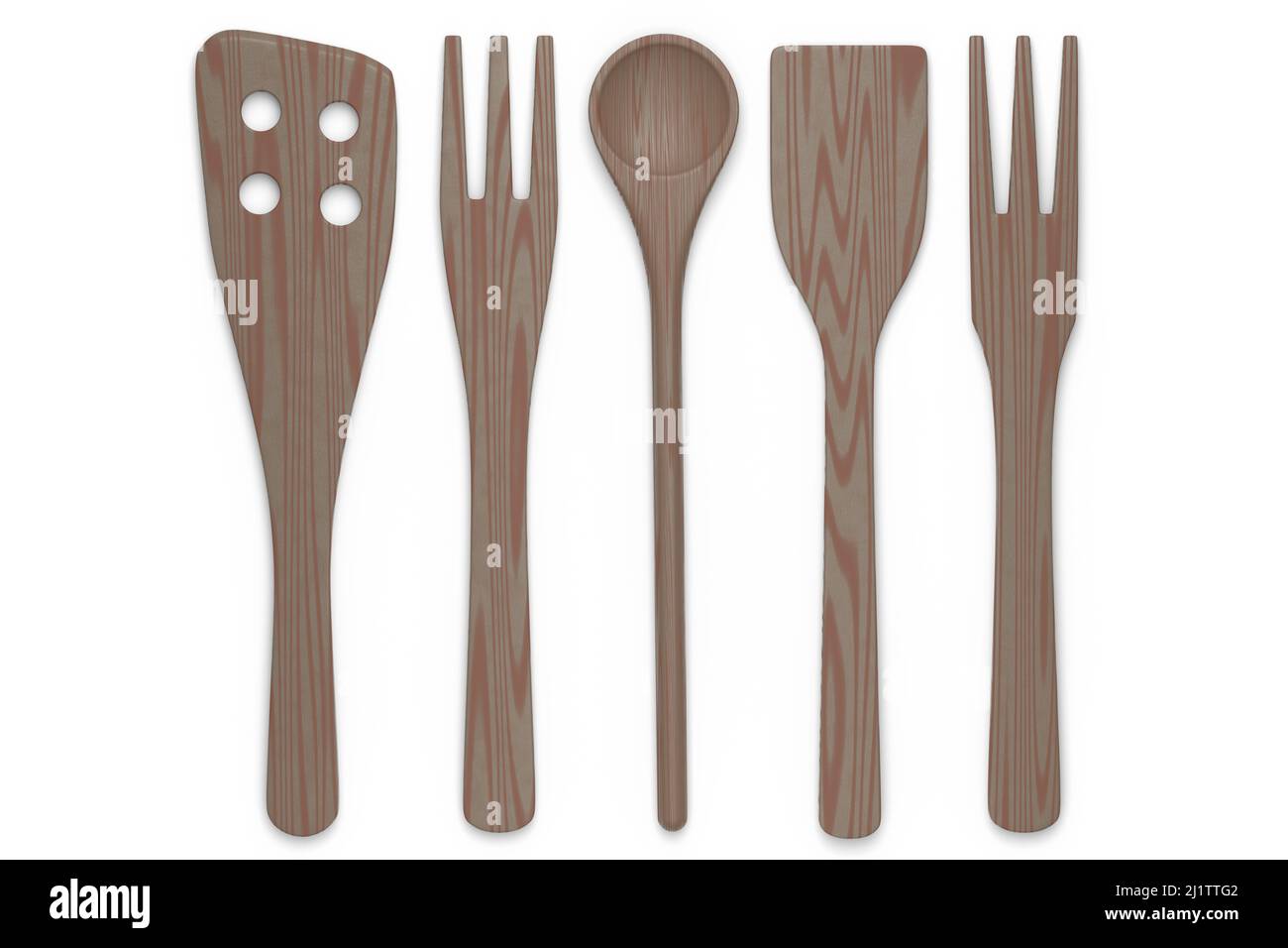 Wooden kitchen utensils, tools and equipment on white background Stock ...