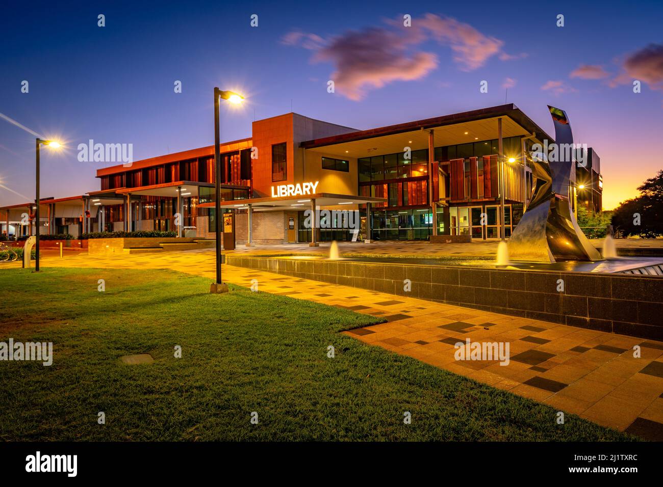 Toowoomba, Queensland, Australia - Public library building at night Stock Photo - Alamy