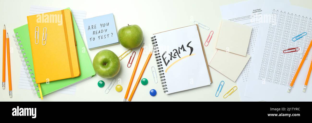 Concept of exams and tests, top view Stock Photo - Alamy