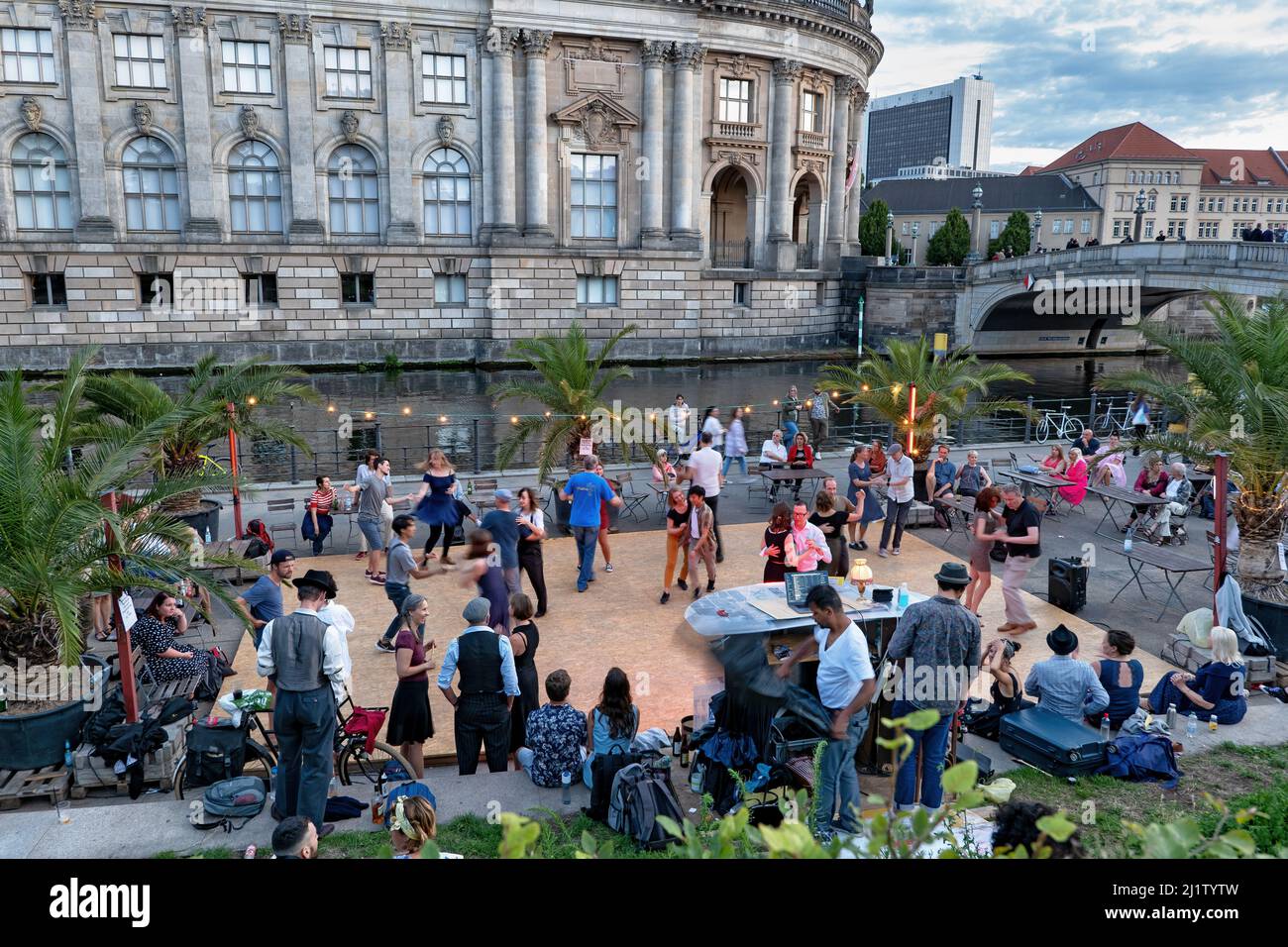 Berlin, Germany - August 8, 2021: People dancing at Strandbar Mitte ...