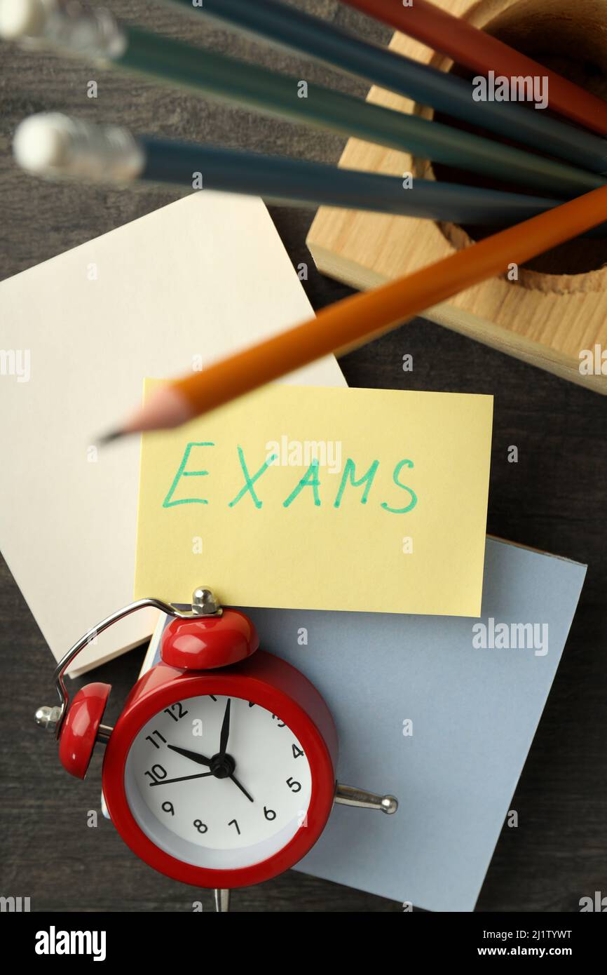 Concept of exams and tests, top view Stock Photo - Alamy