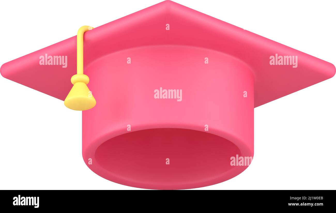 Realistic pink graduation cap with yellow tassel isometric vector ...