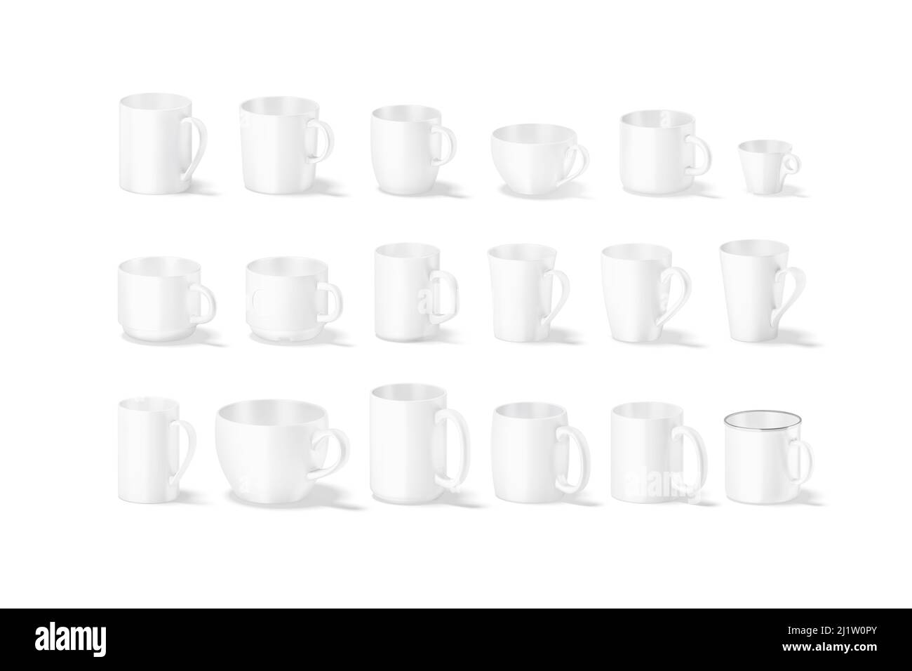 Blank ceramic mug mockup, different types, side view Stock Photo - Alamy