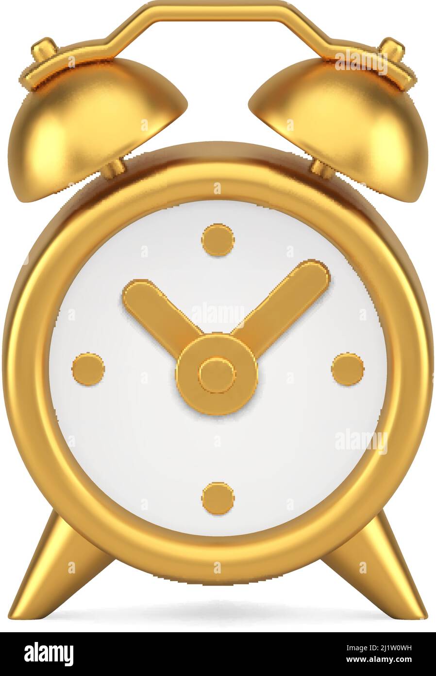 Premium 3d icon golden metallic analogue retro alarm clock front view ...