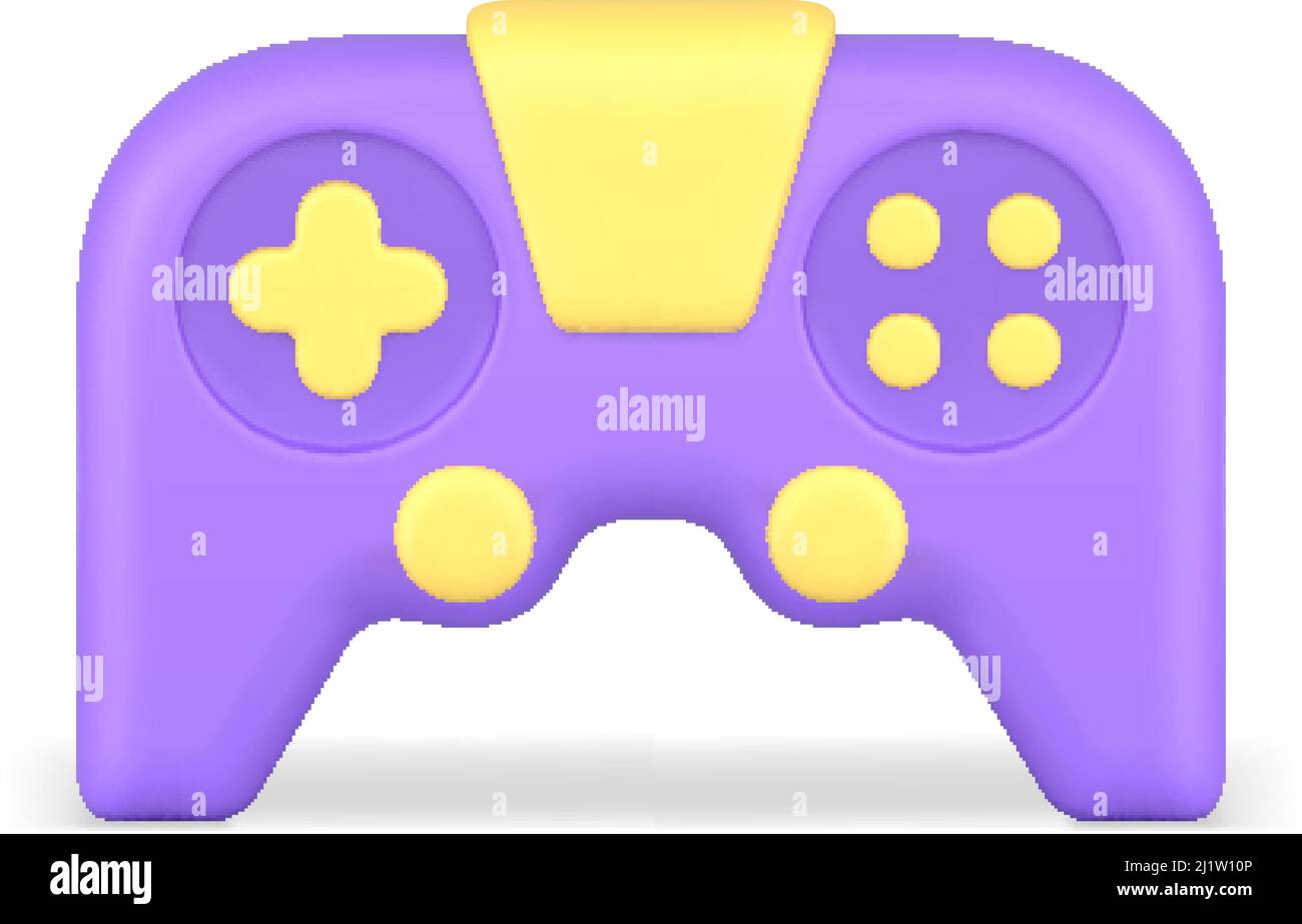 Realistic 3d icon purple yellow video game joystick front view vector ...