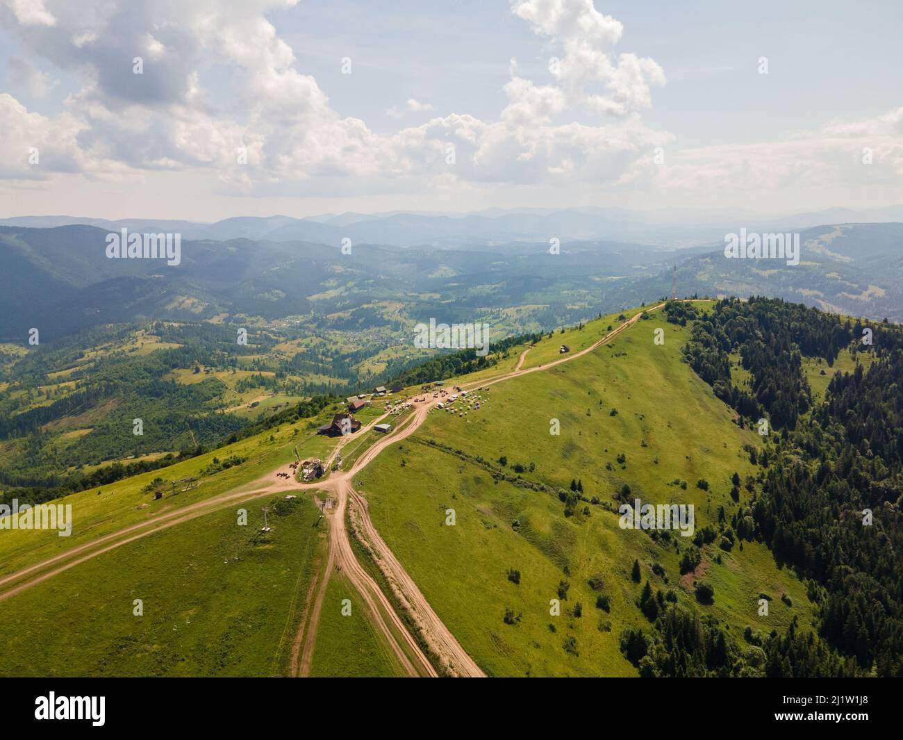 aerial view of ukrainian carpathian mountains off road attraction ...
