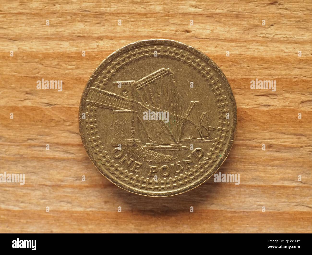 one pound coin reverse side showing Forth Railway bridge, currency of ...