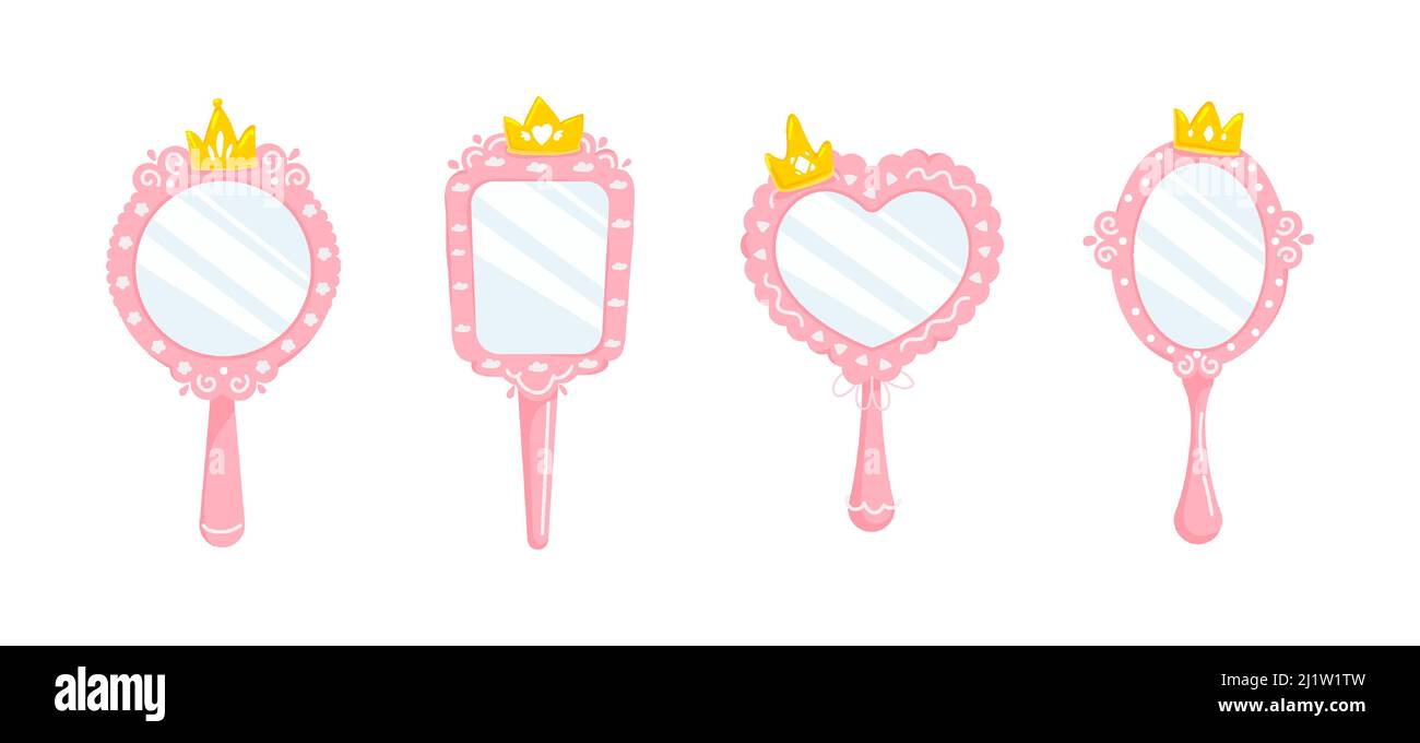 Princess hand mirror.Set of pink mirrors with gold crown for girl ...