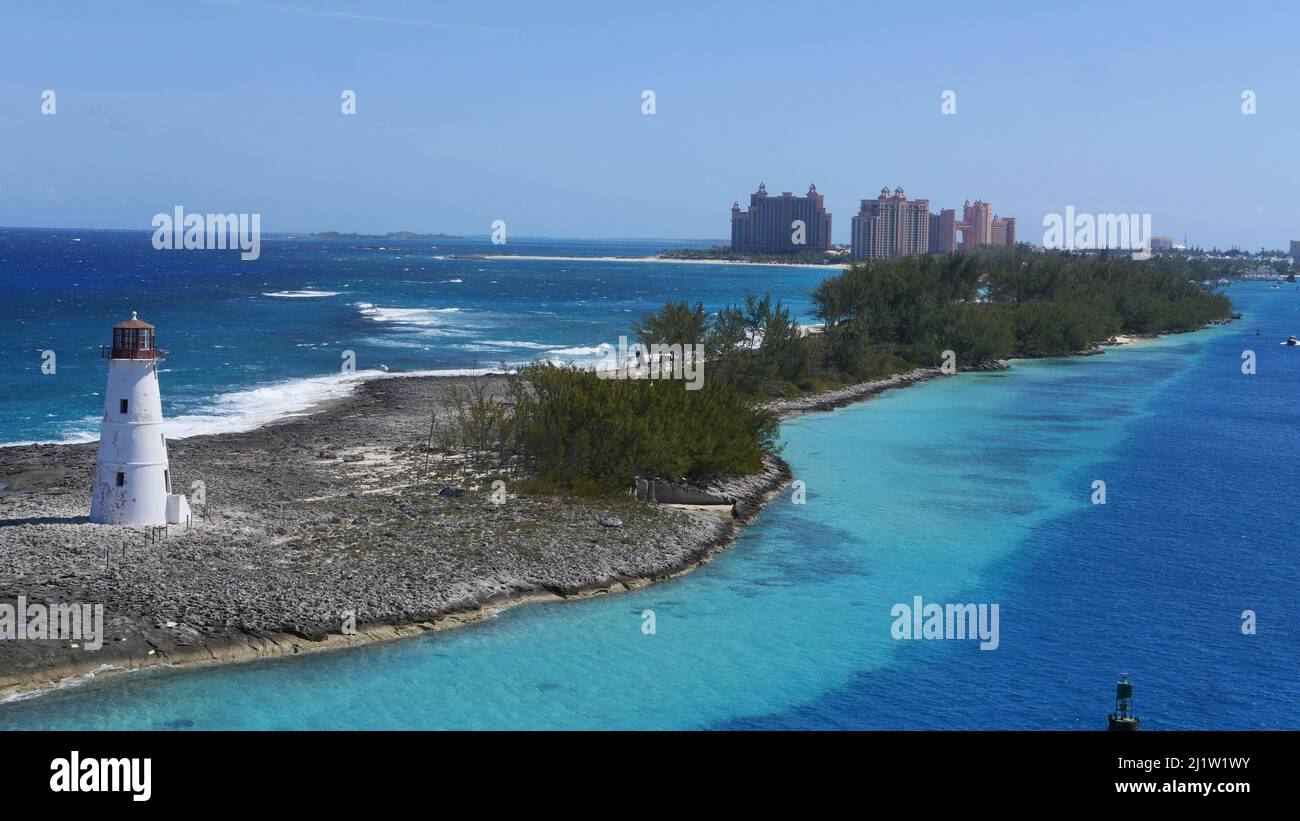 A scenic view of a paradise island with beautiful blue ocean waves in ...
