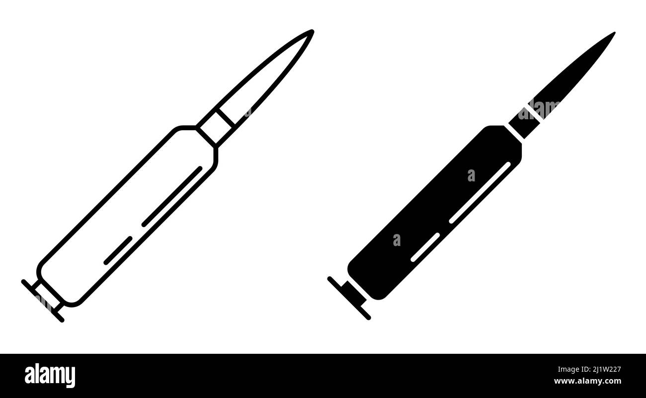 Linear icon, automatic weapon bullet. Soldier weapon. Simple black and ...