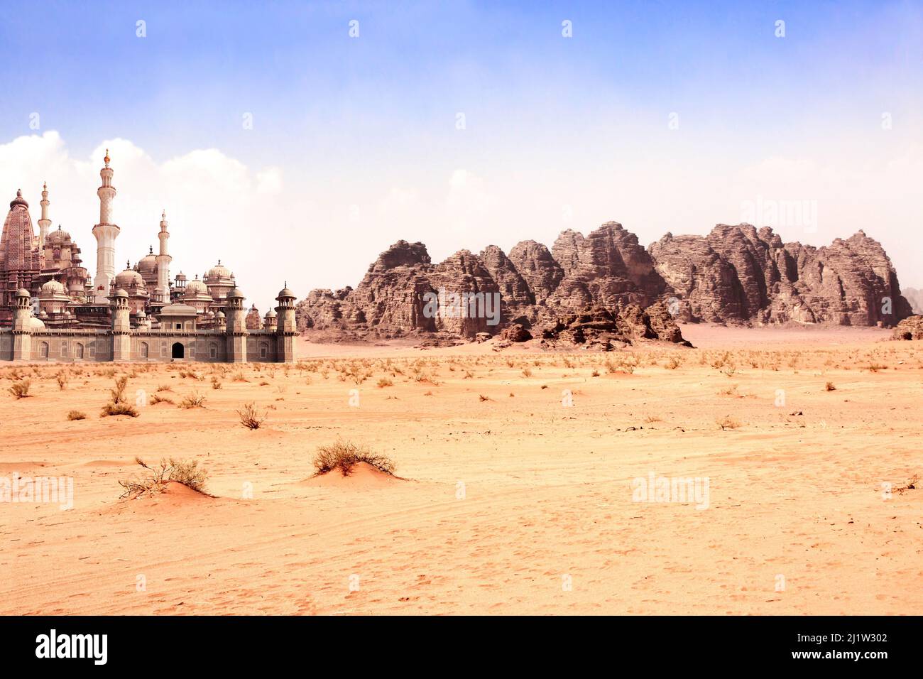 A fabulous lost city in the desert. Fantastic oriental town in the ...