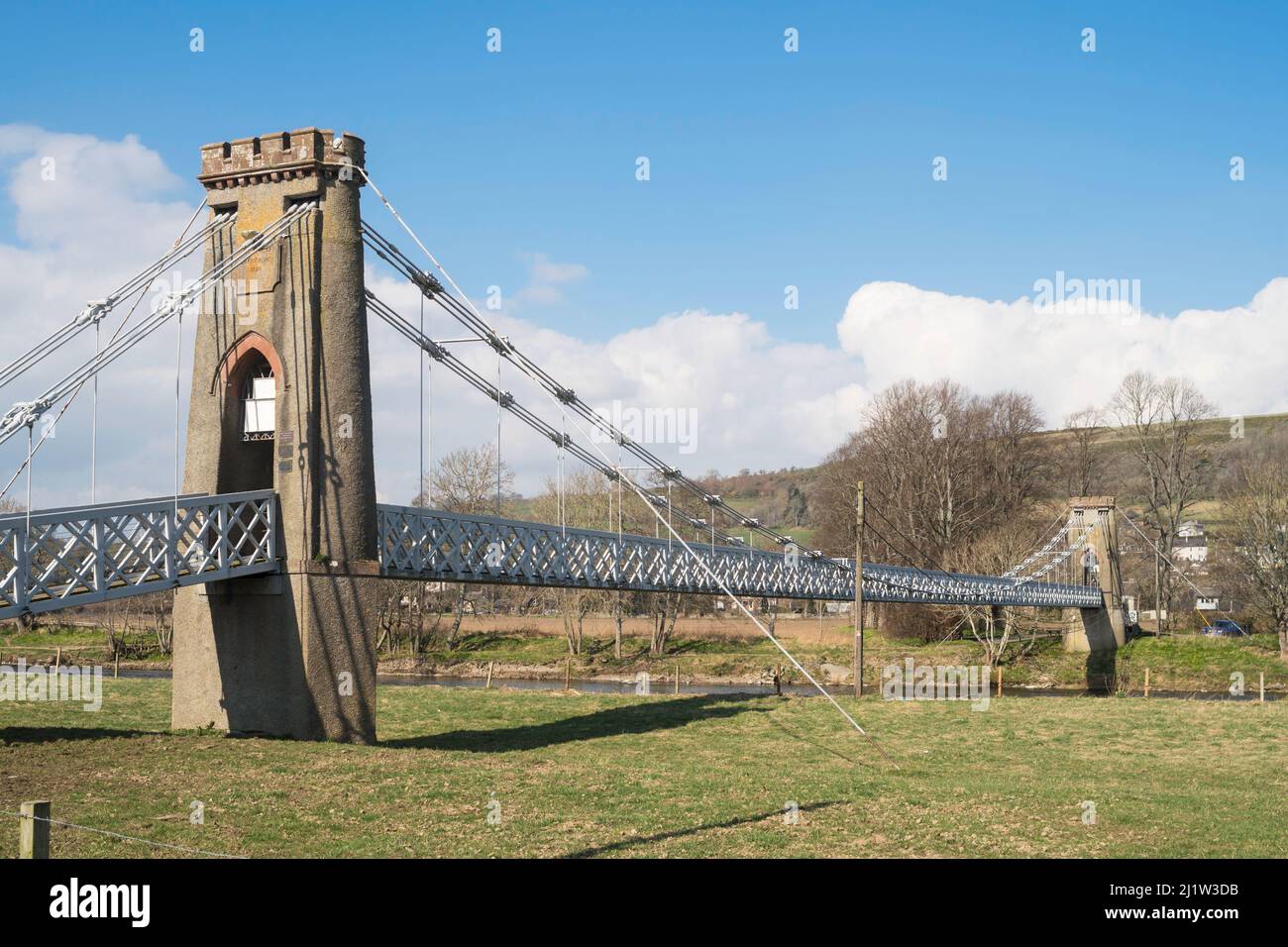 The Melrose Chain Bridge over the river Tweed, Scottish Borders ...