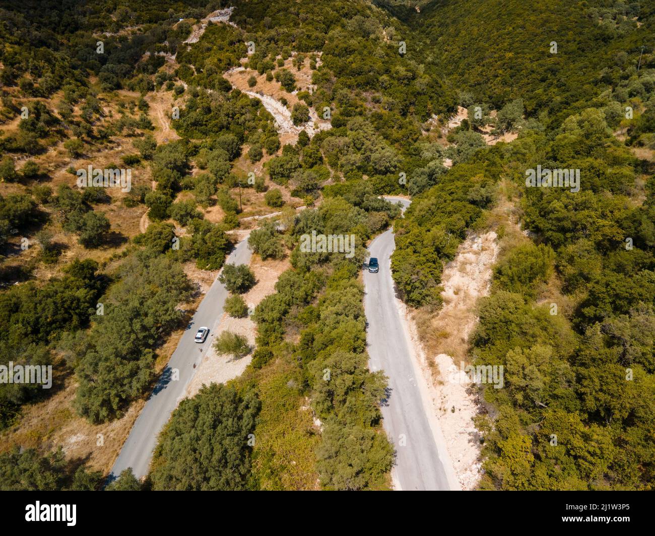 aerial view of car moving by road at Lefkada island Greece Stock Photo ...