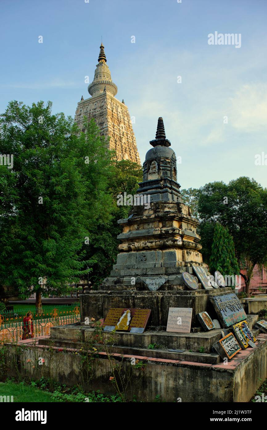 08 24 2008 Stupa with Plaques and Mahabodhi temple with votive stupa ...